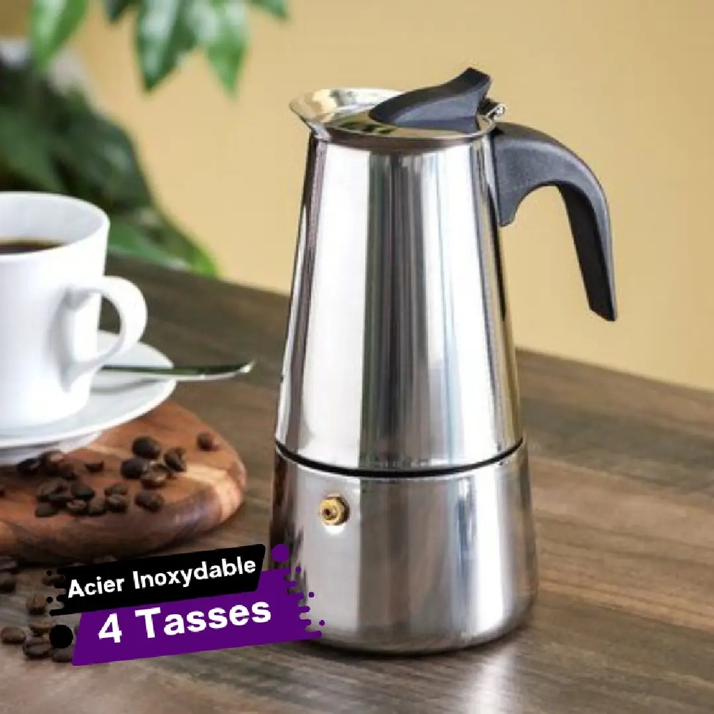 Cafetière Expresso Maker 4 Tasses en Acier Inoxydable ☕